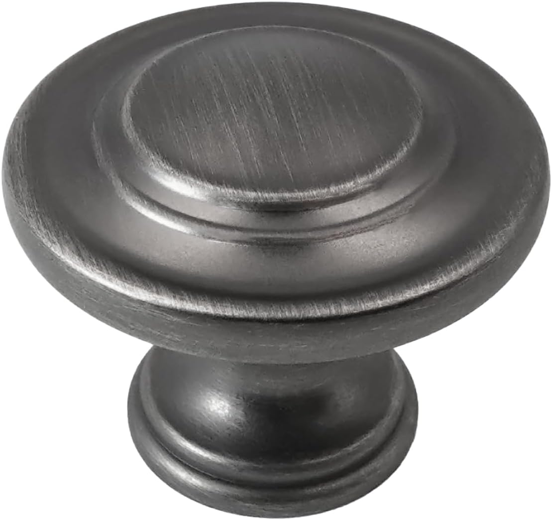 HESTIA HARDWARE 10 Pack | Antique Silver Round Cabinet Knobs Top 3 Ring ...