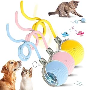 Amazon.com: Automatic Self Rolling Cat Toy Ball, 3 Pack with Rope ...