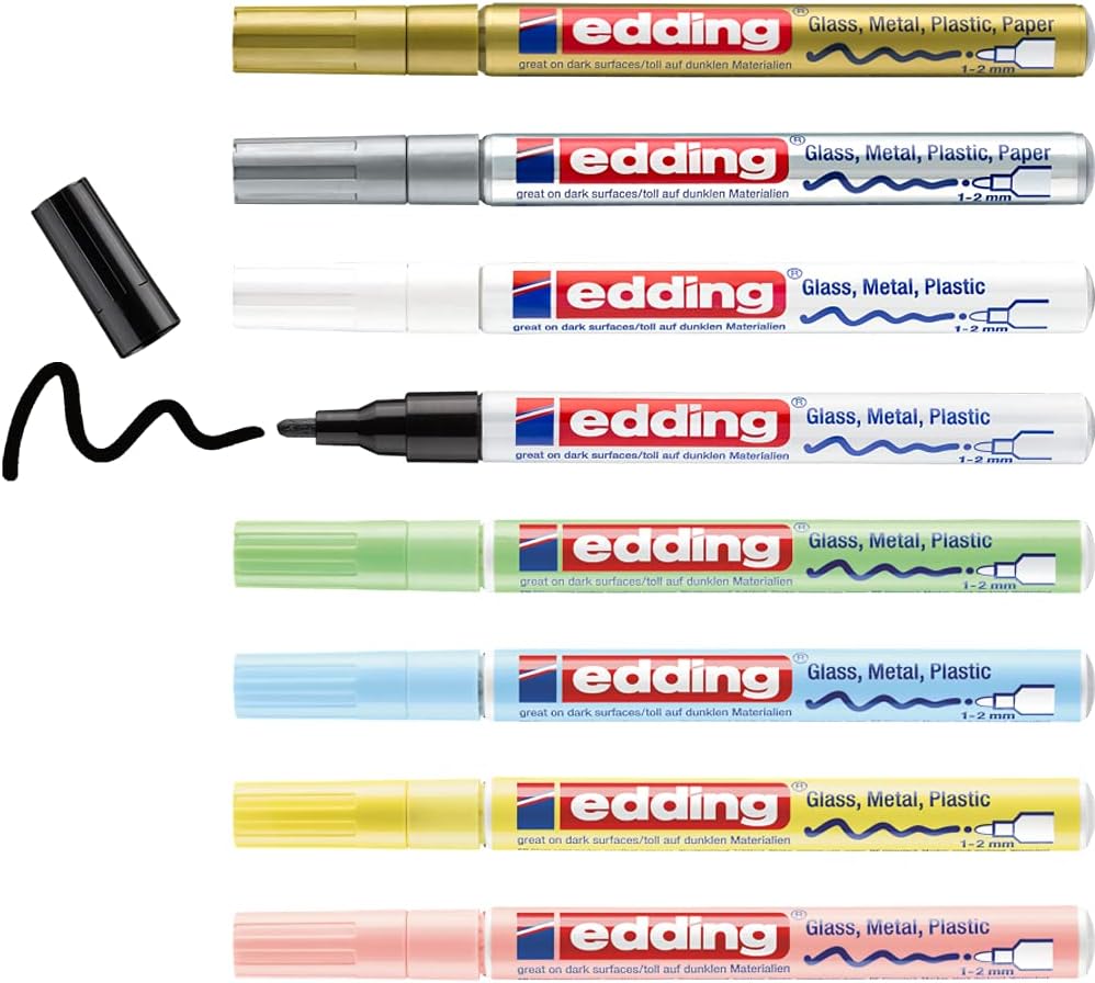 edding 751 Glanzlackmarker Set - mehrfarbig, metallic, pastell - 8 ...