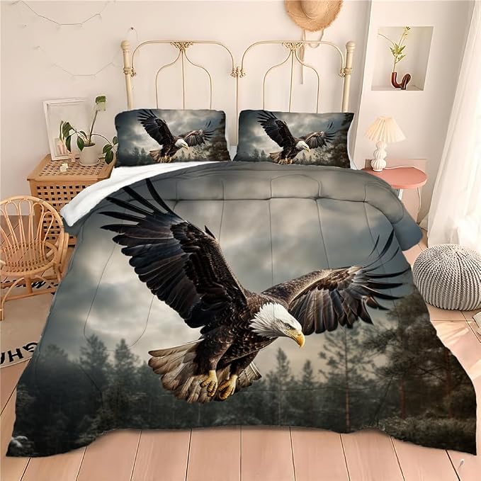 Amazon.com: BIVVI Wildlife Eagle Comforter Sets for Queen Bed, Bald ...