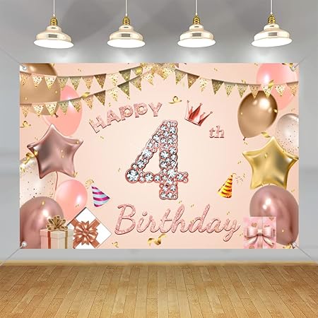 Amazon.com : Tecreo Rose Happy 4th Birthday Decorations Backdrop Banner ...