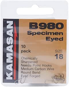 Kamasan B980 Barbed Specimen Eyed Hooks - Size 18, One Size : Amazon.co.uk: Sports & Outdoors