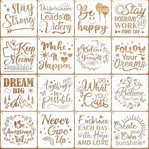 Amazon.com : JSRQT 16Pcs Inspirational Word Stencils for Painting ...