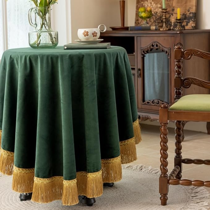 Amazon.com: F-CHU Green 60 Inch Round Tablecloth Thickset Velvet ...