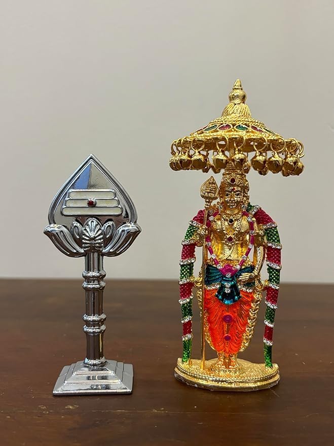 Amazon.com: Lord Murugan Golden Idol with Crystal Stones Statue ...