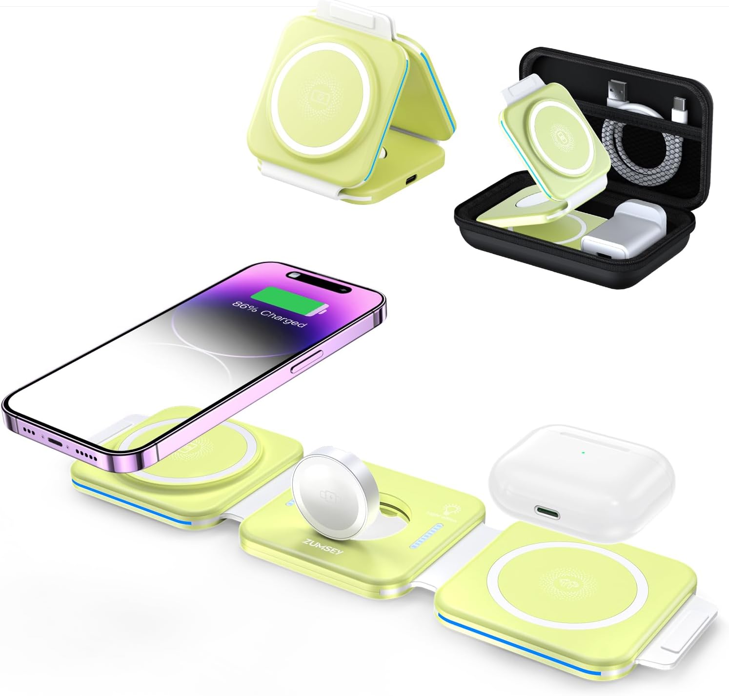 ZUMSEY Foldable Travel Wireless Charger for iPhone/Apple Watch/AirPods ...