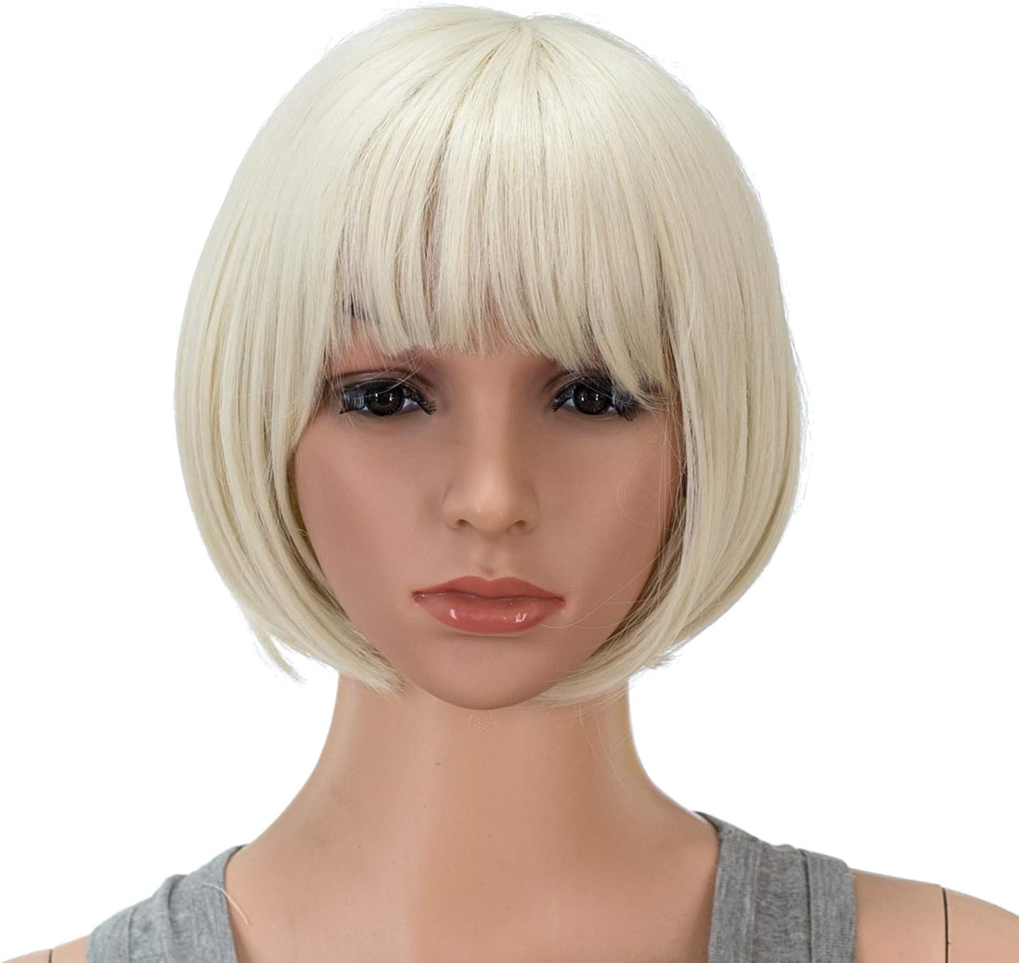 Amazon.com : SWACC 10 Inch Short Straight Bob Wig with Bangs Synthetic ...
