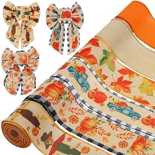 Amazon.com: Threetols 2 Rolls 10 Yards Fall Wired Edge Ribbons, 2.5inch ...