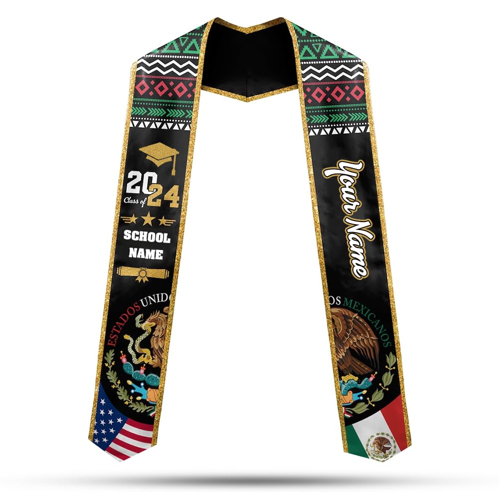 Custom Mexico Graduation Stole 2025 Mexican American Flag Graduation ...