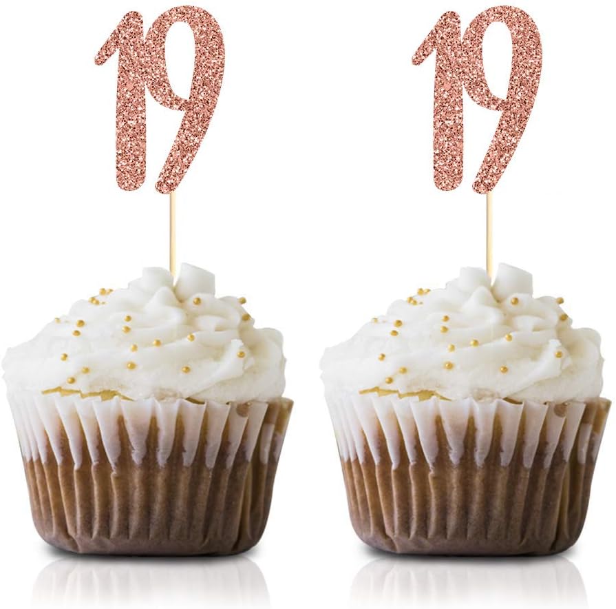 Amazon.com: Rose Gold 19th Birthday Cupcake Topper, 24-Pack Number 19 ...