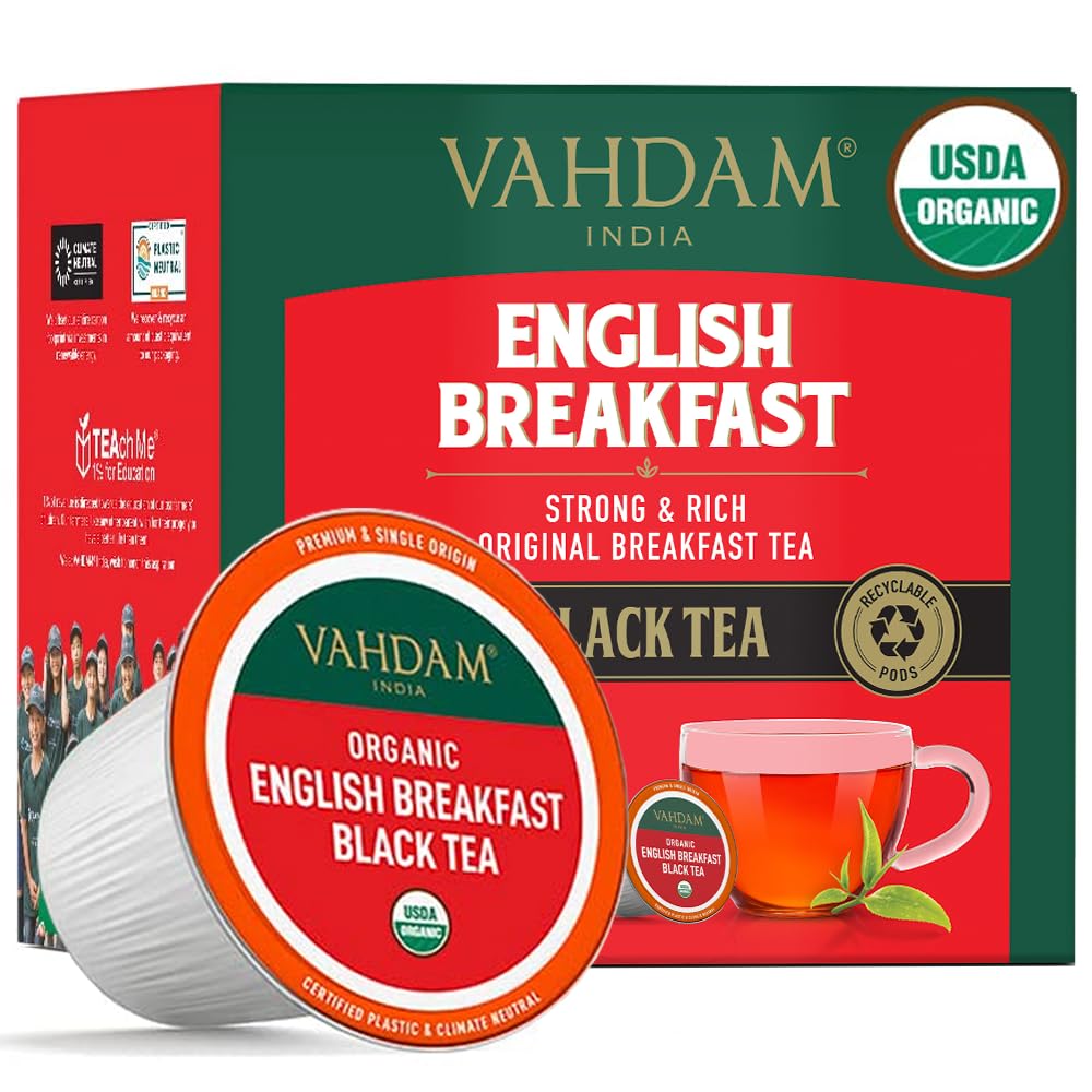 Amazon.com : VAHDAM, Organic English Breakfast Black Tea K Cup (18 Pods) Caffeinated, USDA ...
