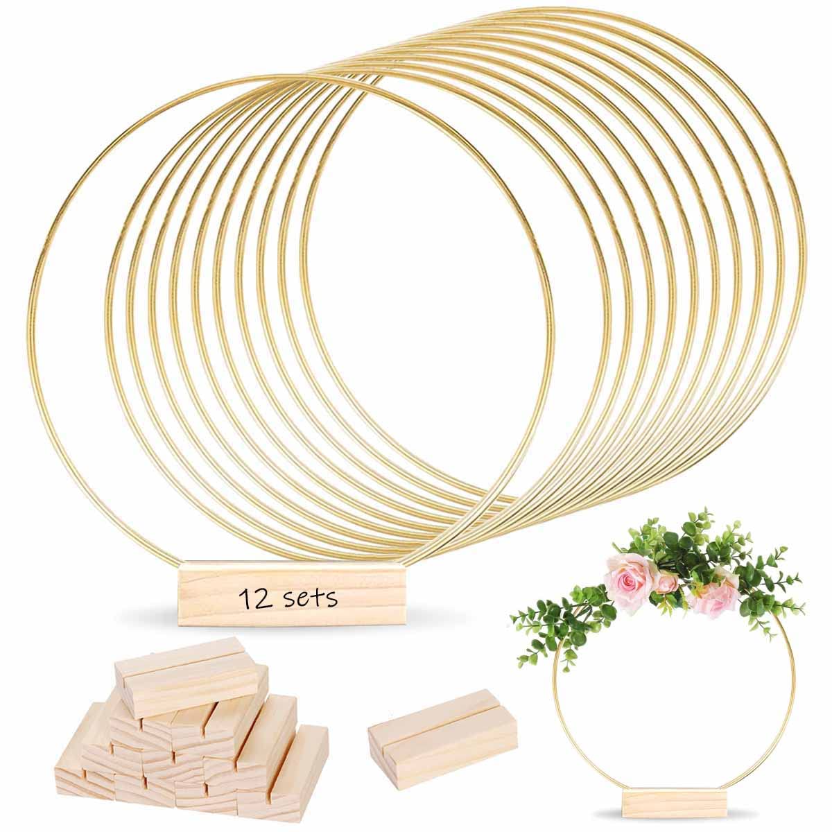 Buy 12Pcs 12 Inch Metal Floral Hoop Centerpiece with Stand for Table ...