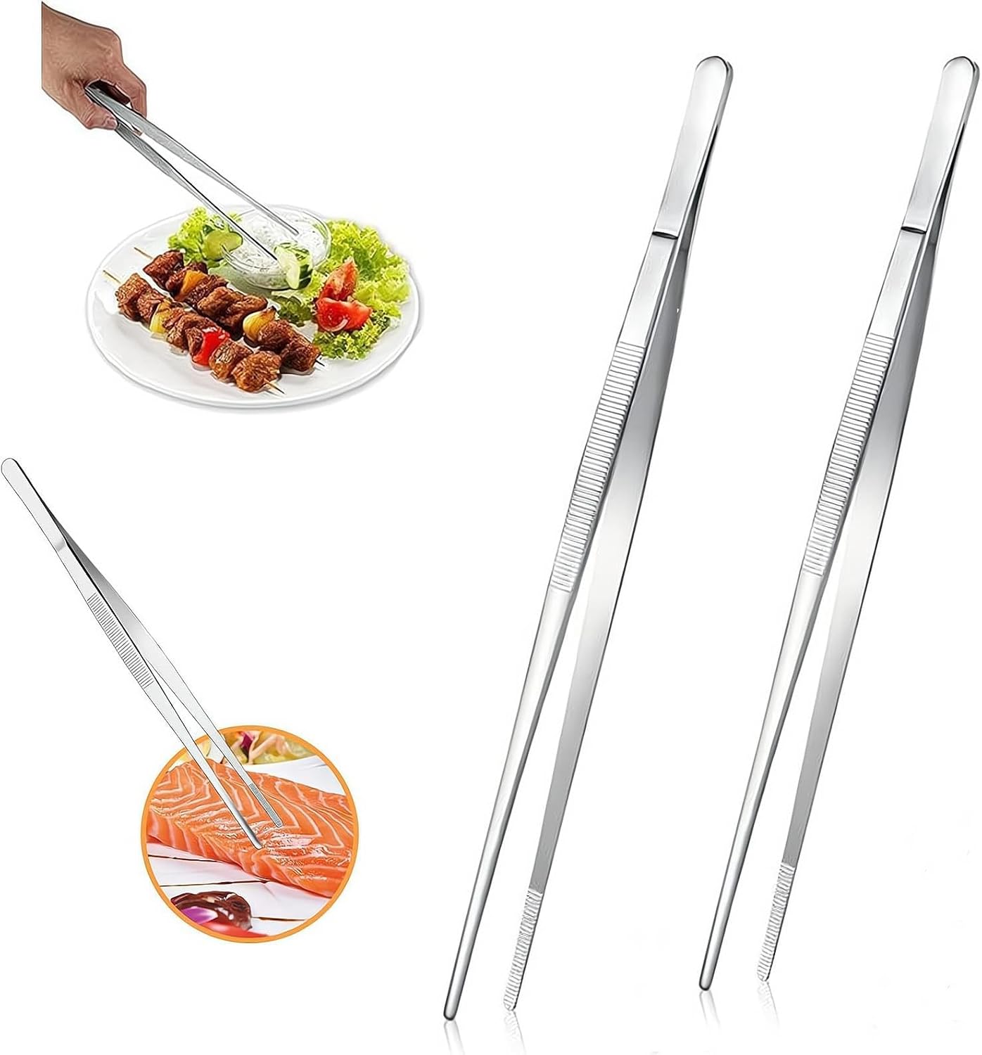 Amazon.com: 2Pcs Stainless Steel Kitchen Tweezers, 12-Inch Culinary ...
