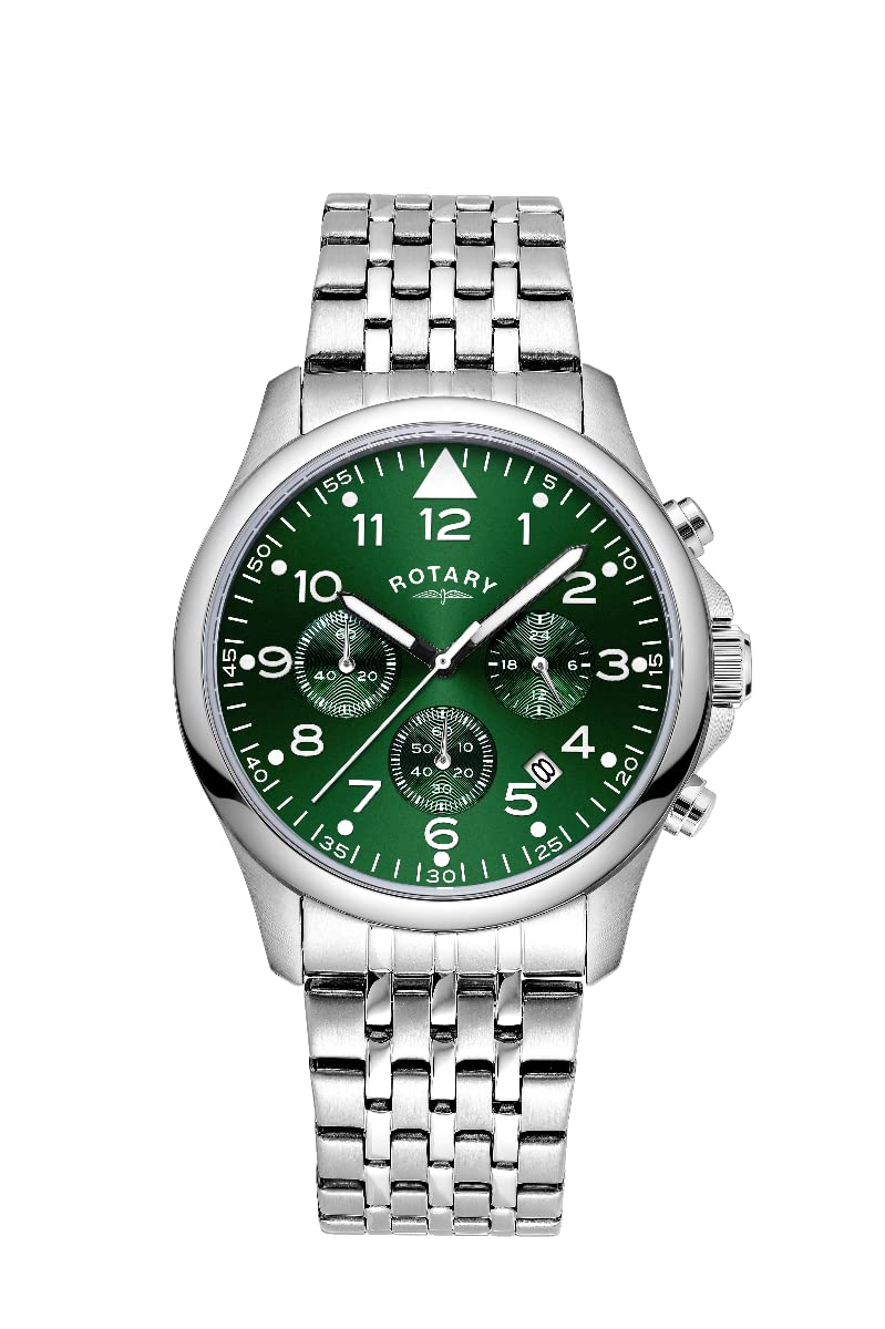 Rotary Mens Chronograph Analogue Quartz Watch with Green Dial and ...