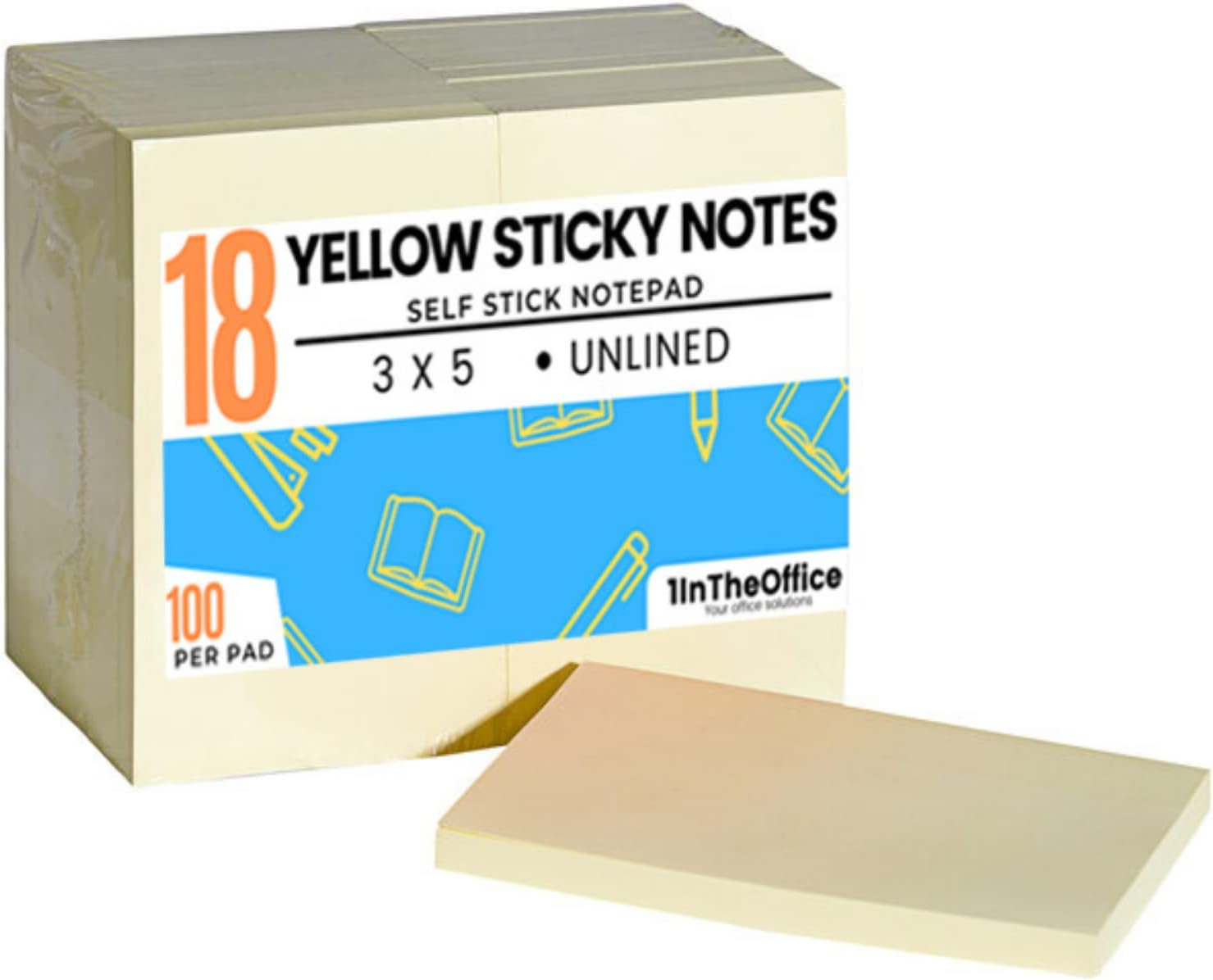 Amazon.com : 1InTheOffice Yellow Sticky Notes 3x5 Unlined, Self Stick ...