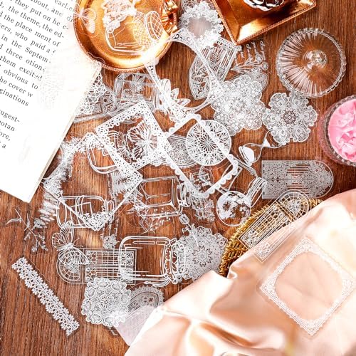 Amazon.com: 180 Pcs Lace Stickers Transparent Lace Scrapbook Paper PET ...