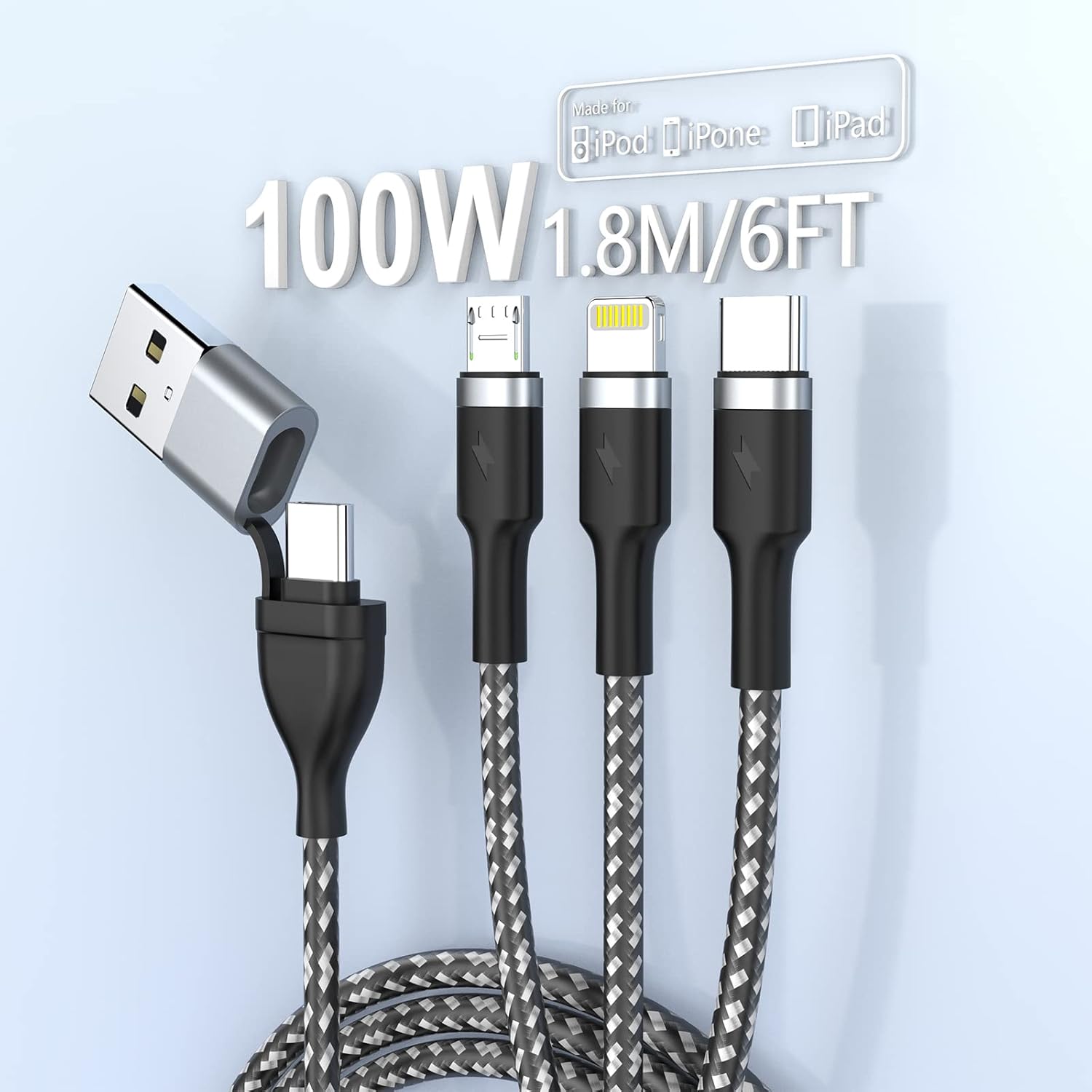 Amazon.com: MTAKYI 100W USB C Multi Fast Charging Cable 6FT 6A PD 66W 2 ...