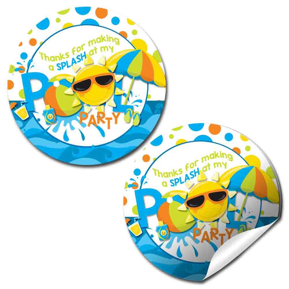 Amazon.com: Pool Birthday Party Thank You Sticker Labels for Boys, 40 2 ...