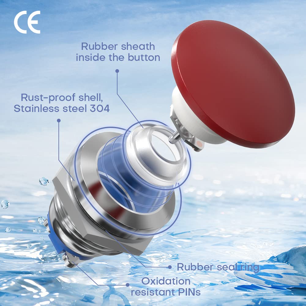 Snapklik.com : WERKI Momentary Push Button Switch, 12V Red Mushroom Cap ...