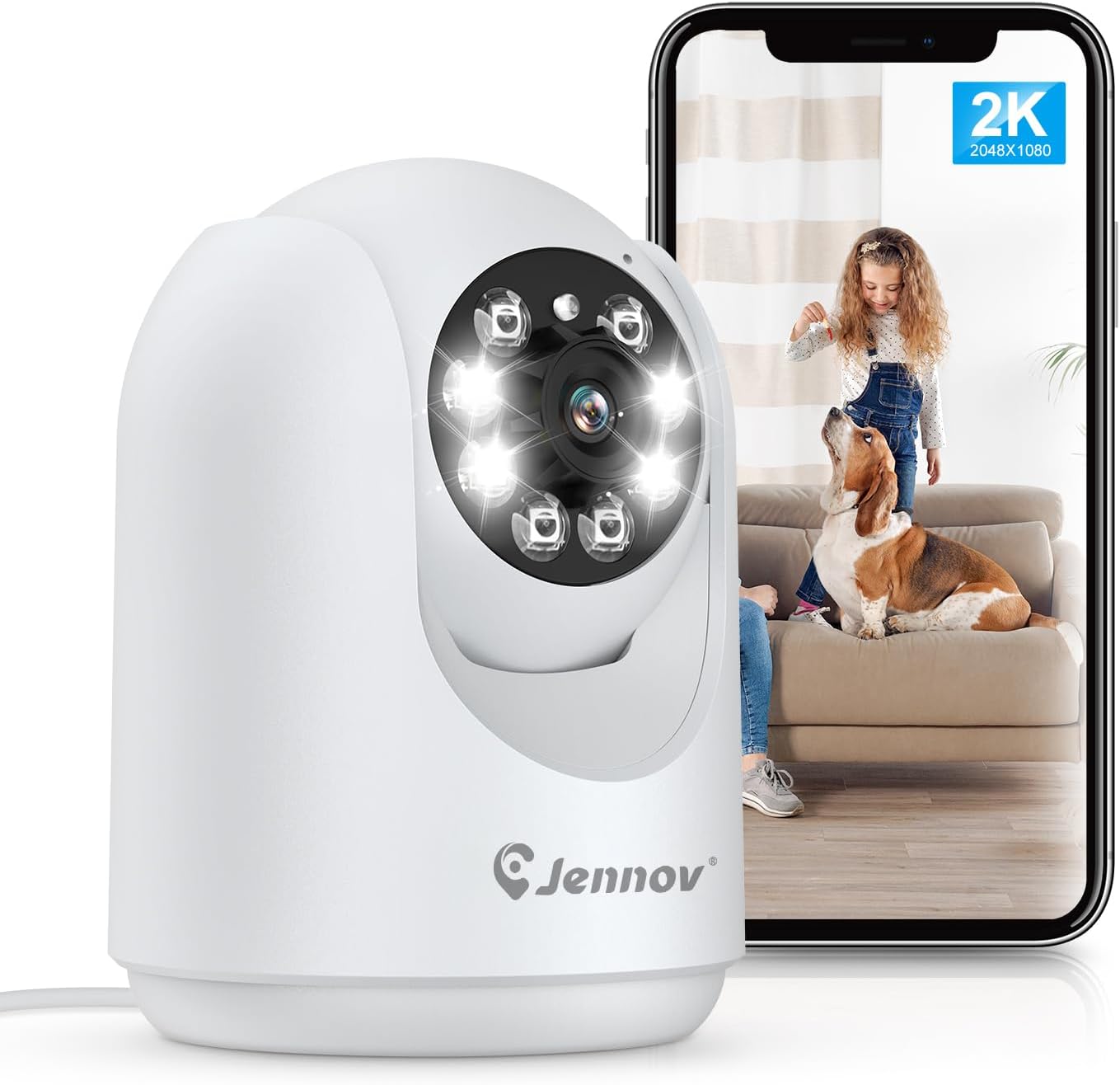 Jennov WiFi Security Camera Indoor, 2K Pan Tilt Indoor WiFi Baby/Pet ...