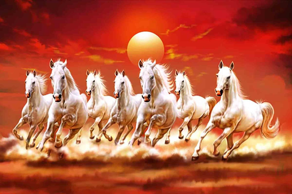 wallstop™ Vastu Seven lucky Running Horses Sunrise Art Print for wall ...