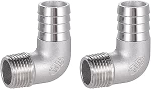 304 Stainless Steel Hose Barb Fitting, 3/4" Hose Barb to 1/2" NPT Male 90 Degree Elbow, Air Hose ...