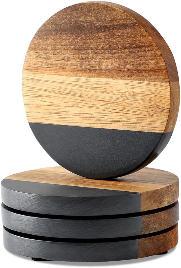 Amazon.com: Marble Acacia Wood Drinks Coasters Set of 4, Acacia Wooden ...