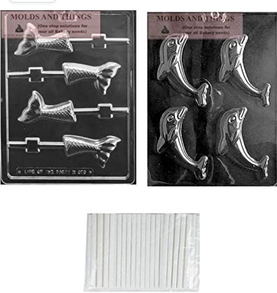 Amazon.com: Dolphin Chocolate Candy Mold & Mermaid Tail Lollipop Mold ...