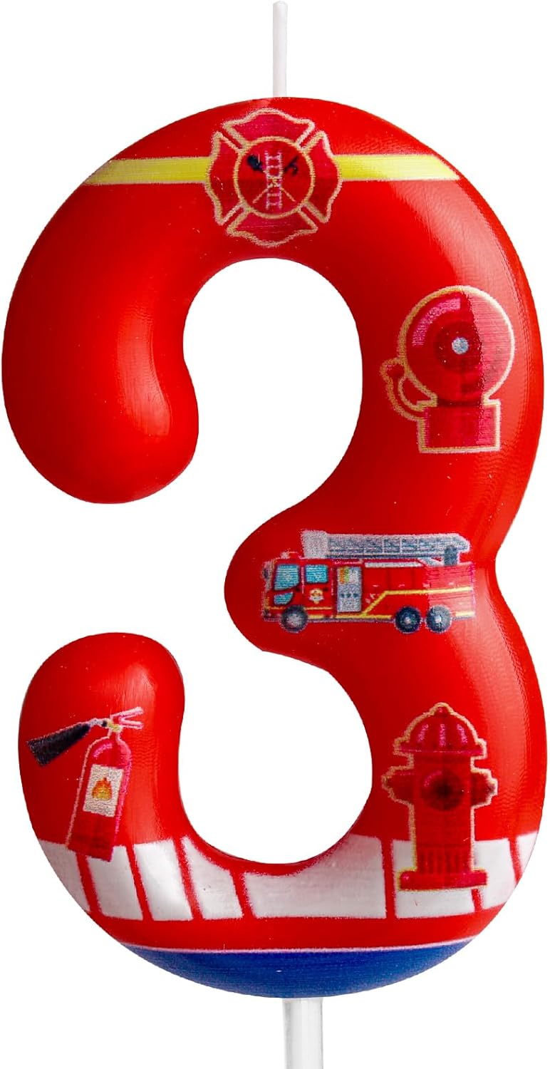 Amazon.com: 3rd Birthday Candle Firetruck Number 3 Candle Fire Truck ...