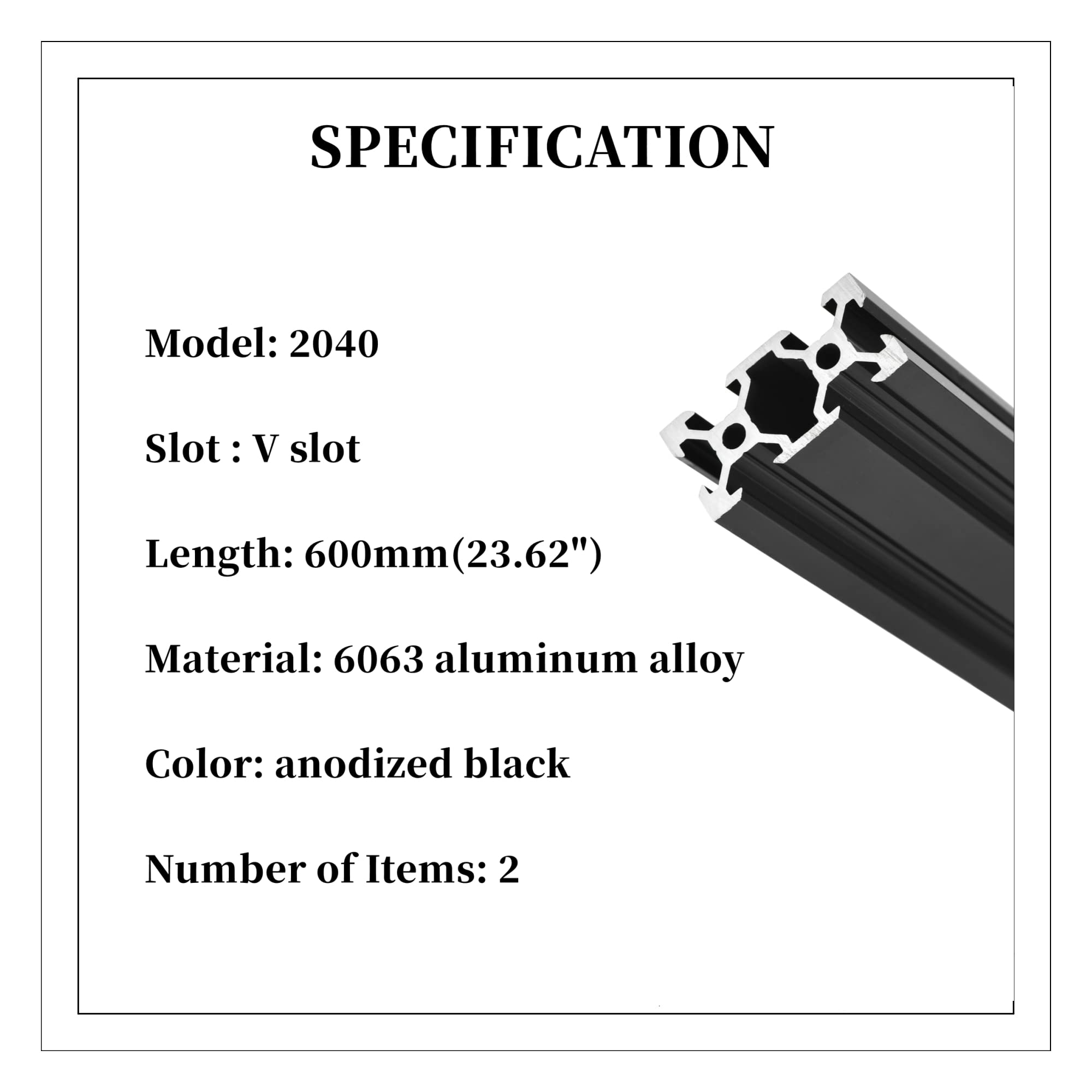 Snapklik.com : 2pcs 2040 V Slot Aluminum Extrusion Profile 600mm ...