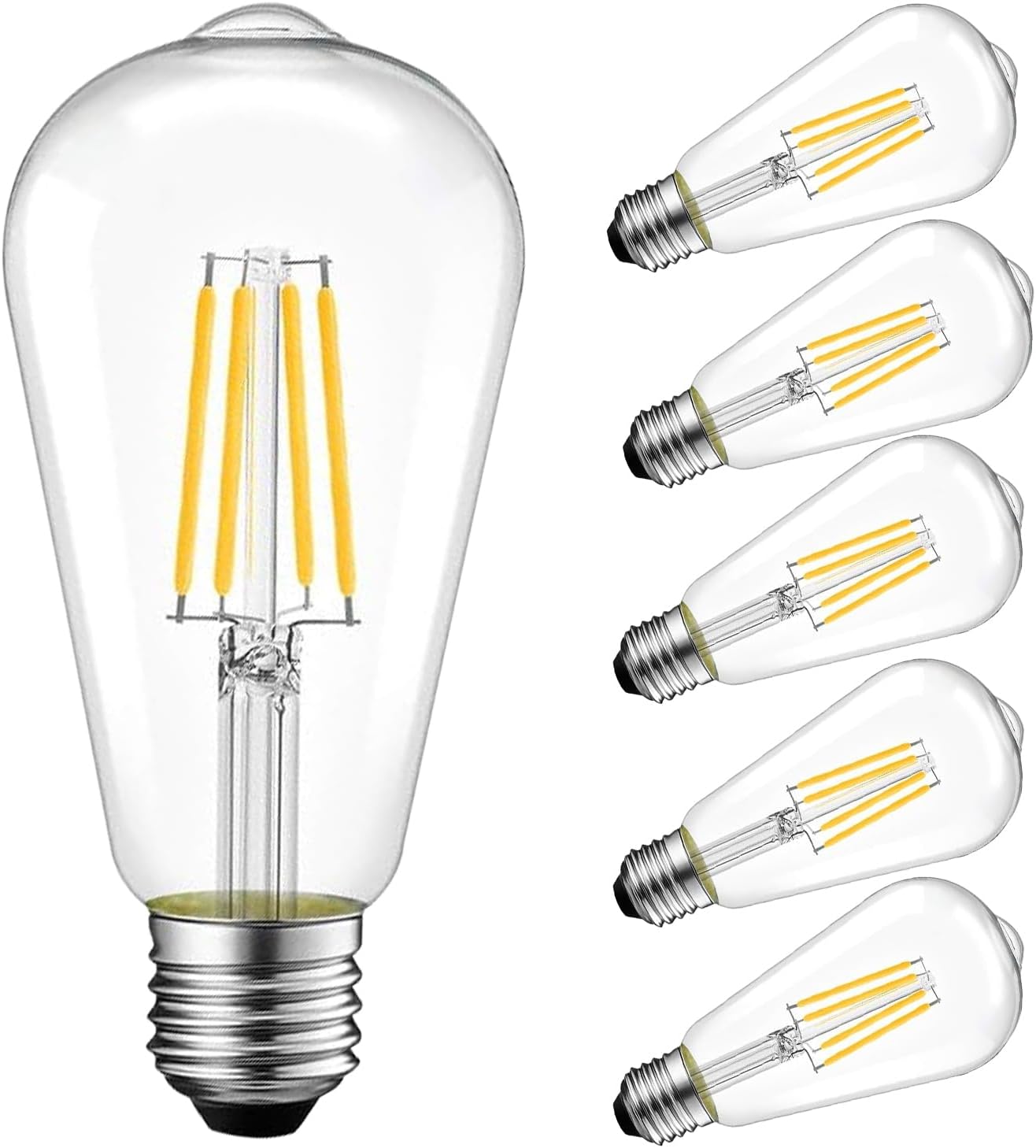 NICLY 6Pcs Focos LED Edison E26 40W Equivalent ST64 Luz Cálida Vidrio ...