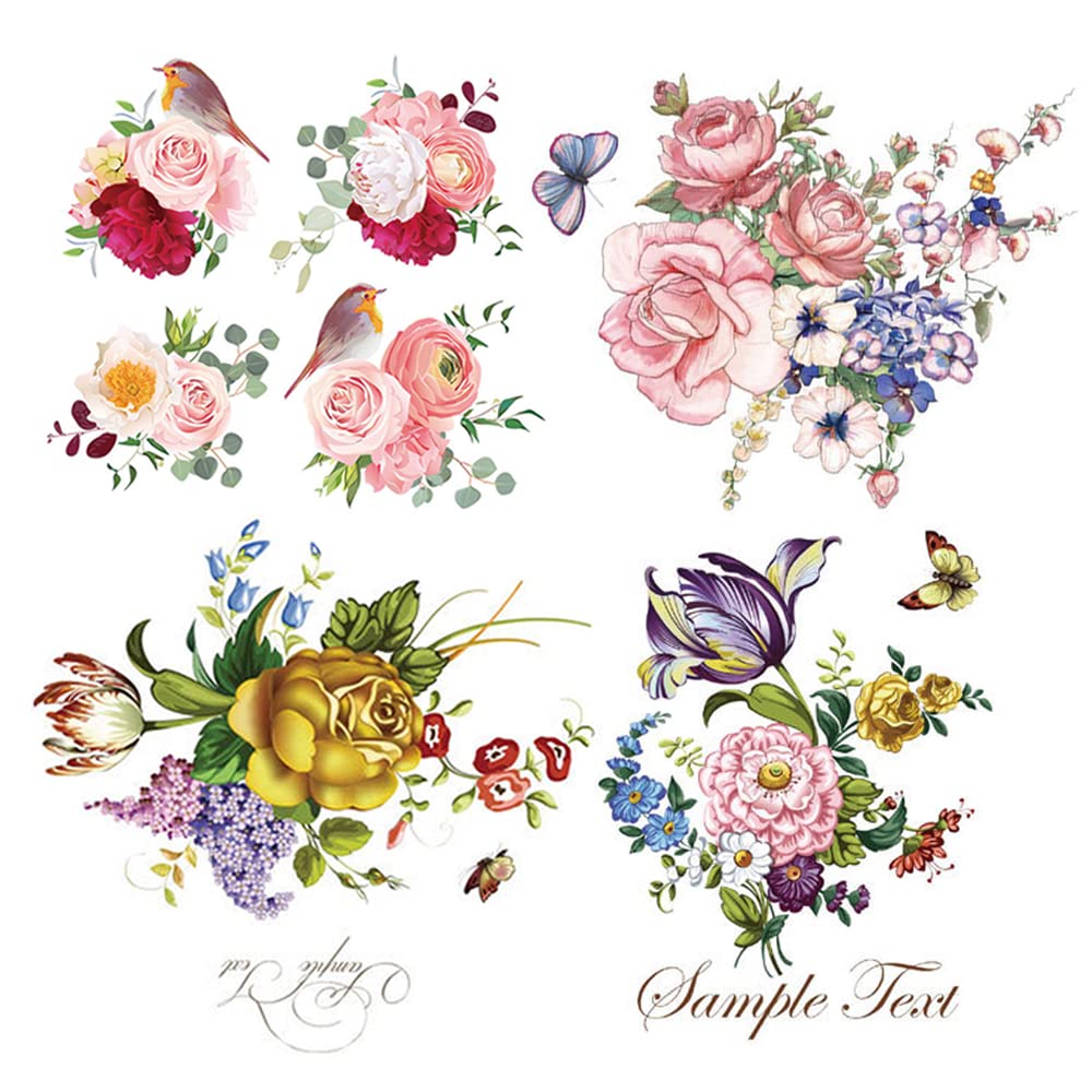 Amazon.com: Flower Heat Transfer Stickers 4 Sheets Flower Butterfly ...