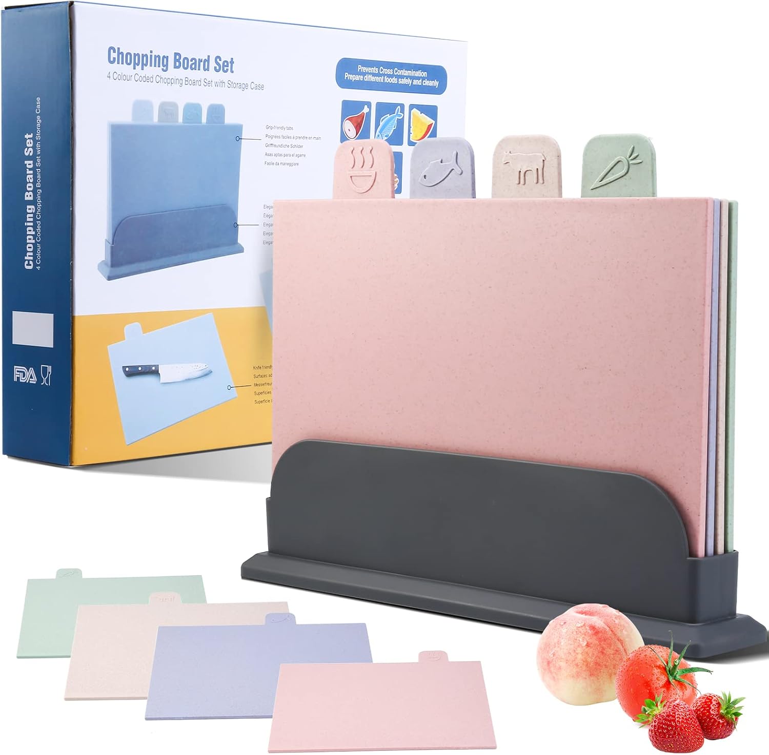 Chopping Board Set,4 Pack Kitchen Index Chopping Board Set with Food ...