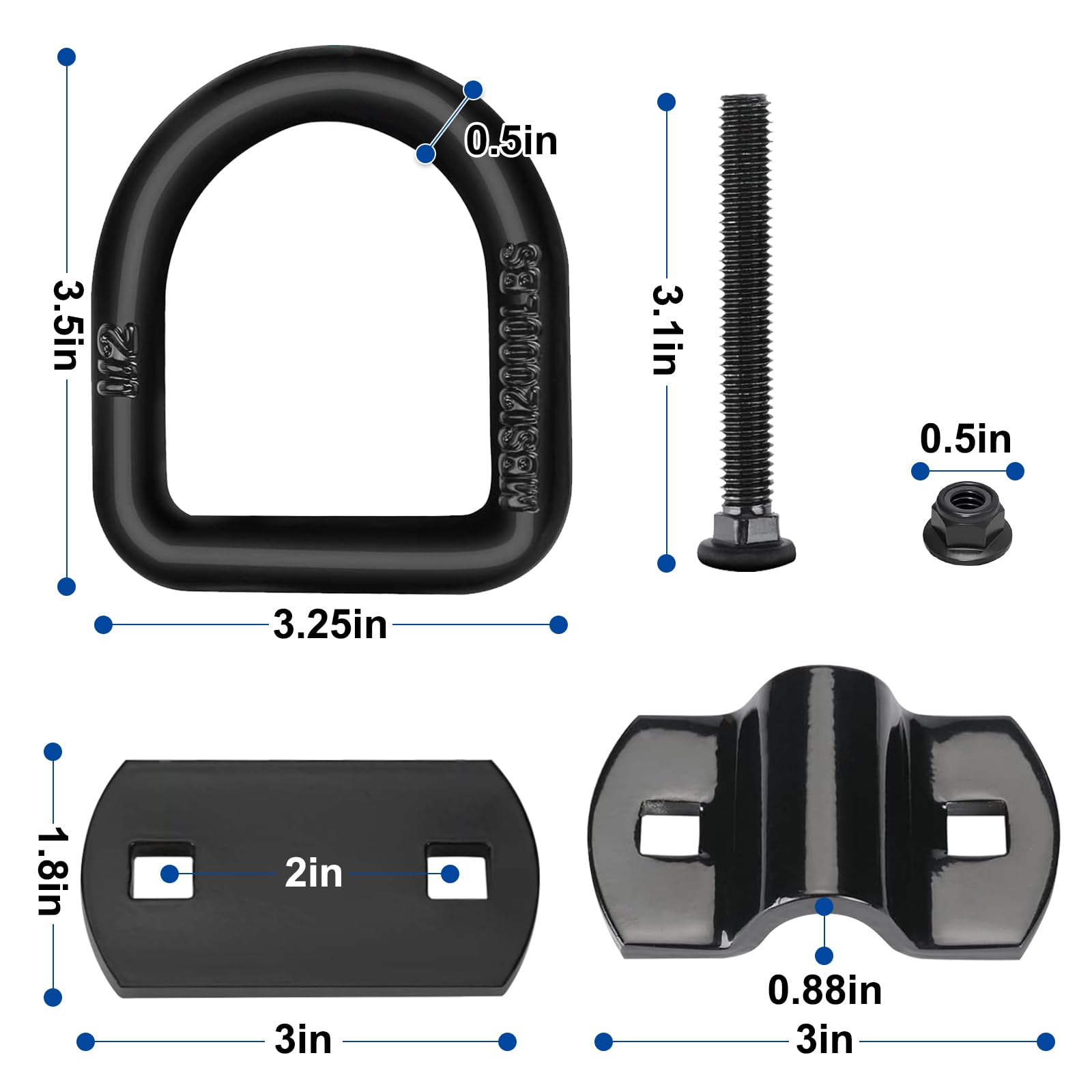 KOAKOMI 1/2" Heavy Duty Bolt-On Forged D Ring Tie-Down Anchors, 12000 ...
