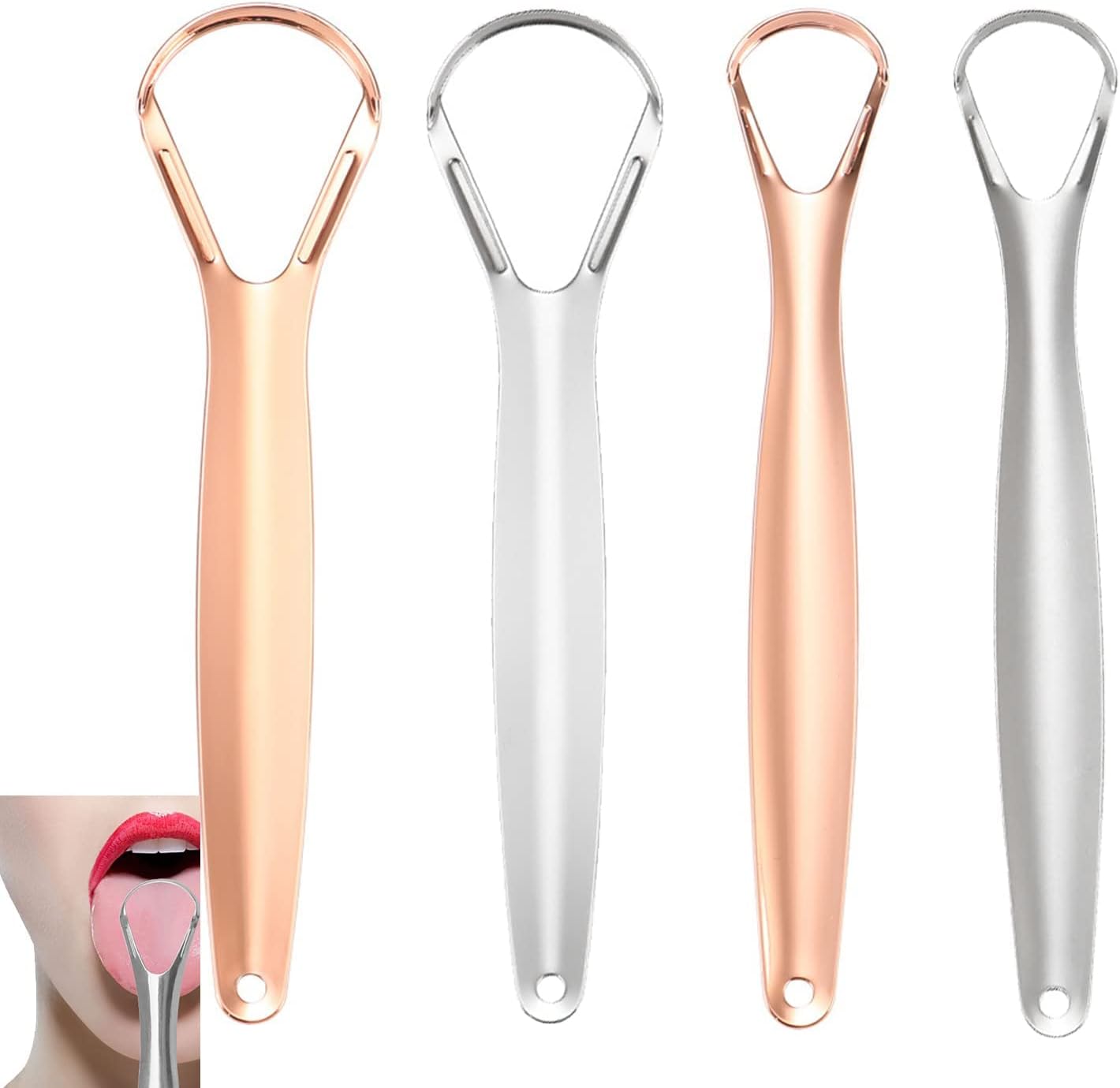 GoldRock 4 Stück Zungenreiniger Edelstahl, Zungenschaber Edelstahl ...