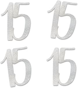 Amazon.com: Silver Glitter 15 Cut-Out Numbers, 15th Birthday Party ...