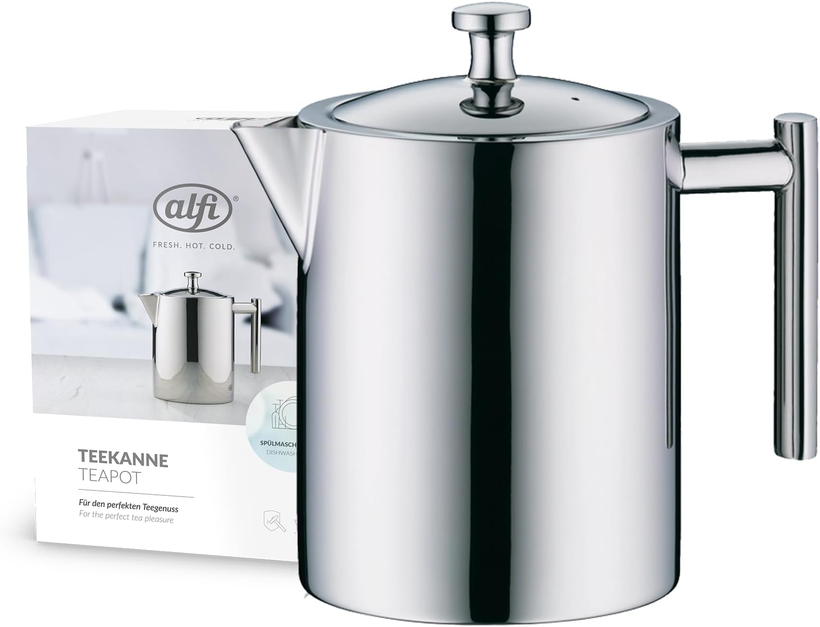 alfi TEA POT 1,40l, Isolierkanne aus Edelstahl mit Teesieb und ...
