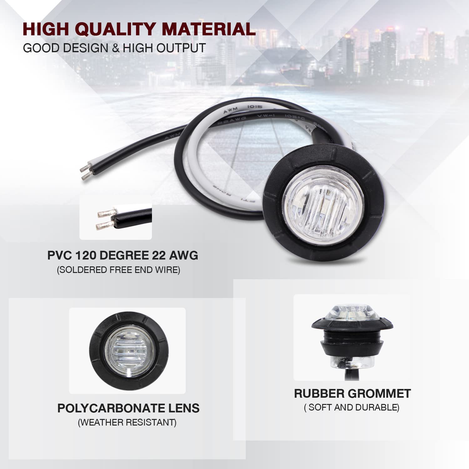 Snapklik.com : TMH 100 Pcs 3/4 Inch Clear Lens Red Light 3 LED ...