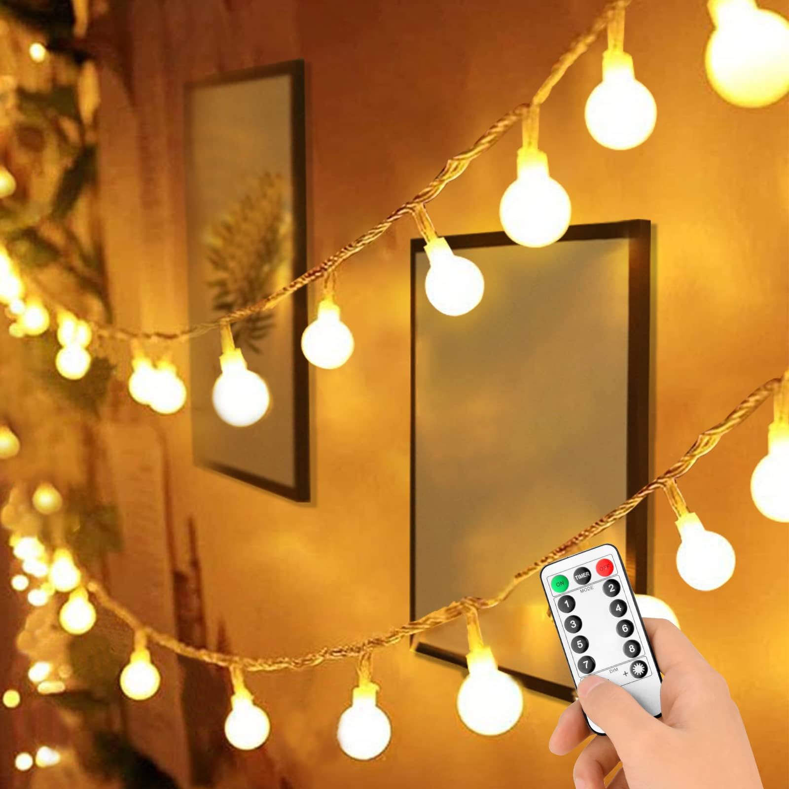 BlueFire Globe String Lights, 50 LED Globe Fairy Lights for Bedroom, 8 ...