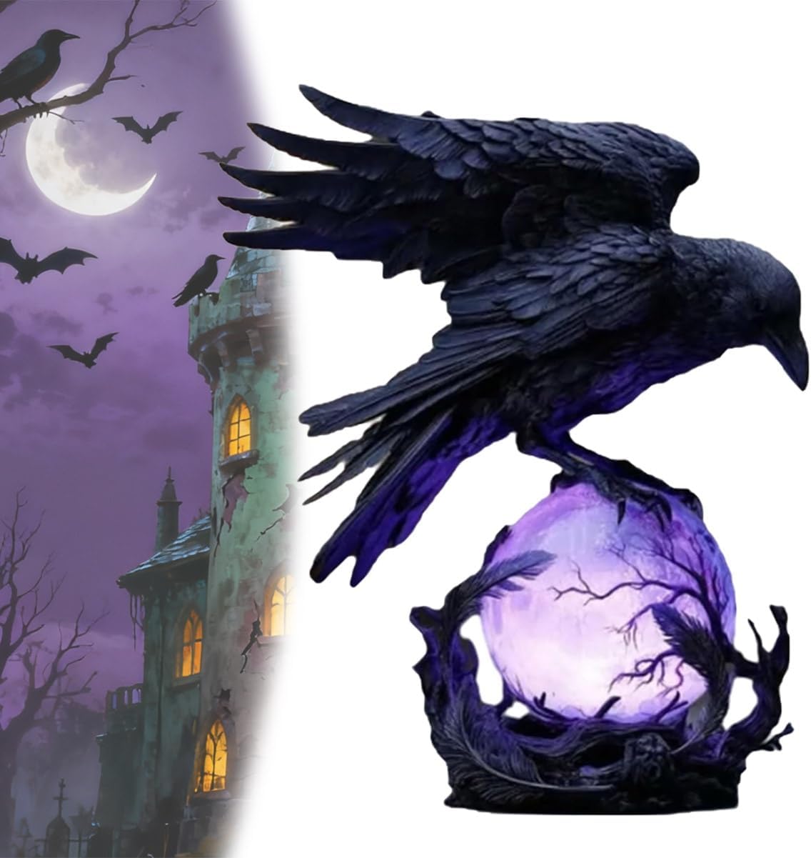 Ouizaro “Raven’s Moonlight” Gothic LED Lamp – Mysterious Crow on ...