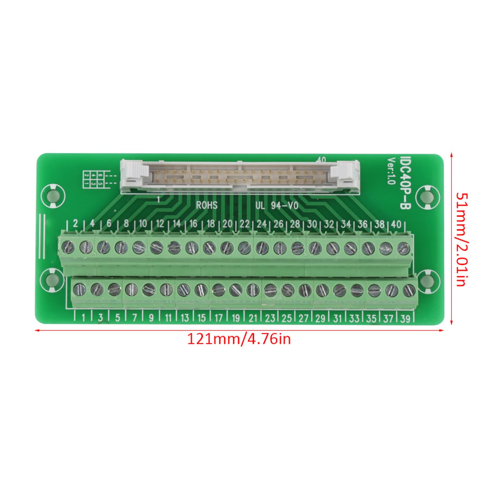 Pin Idc Headers 2x20 0.1" Header (40 Pin IDC Breakout Board With Screw ...