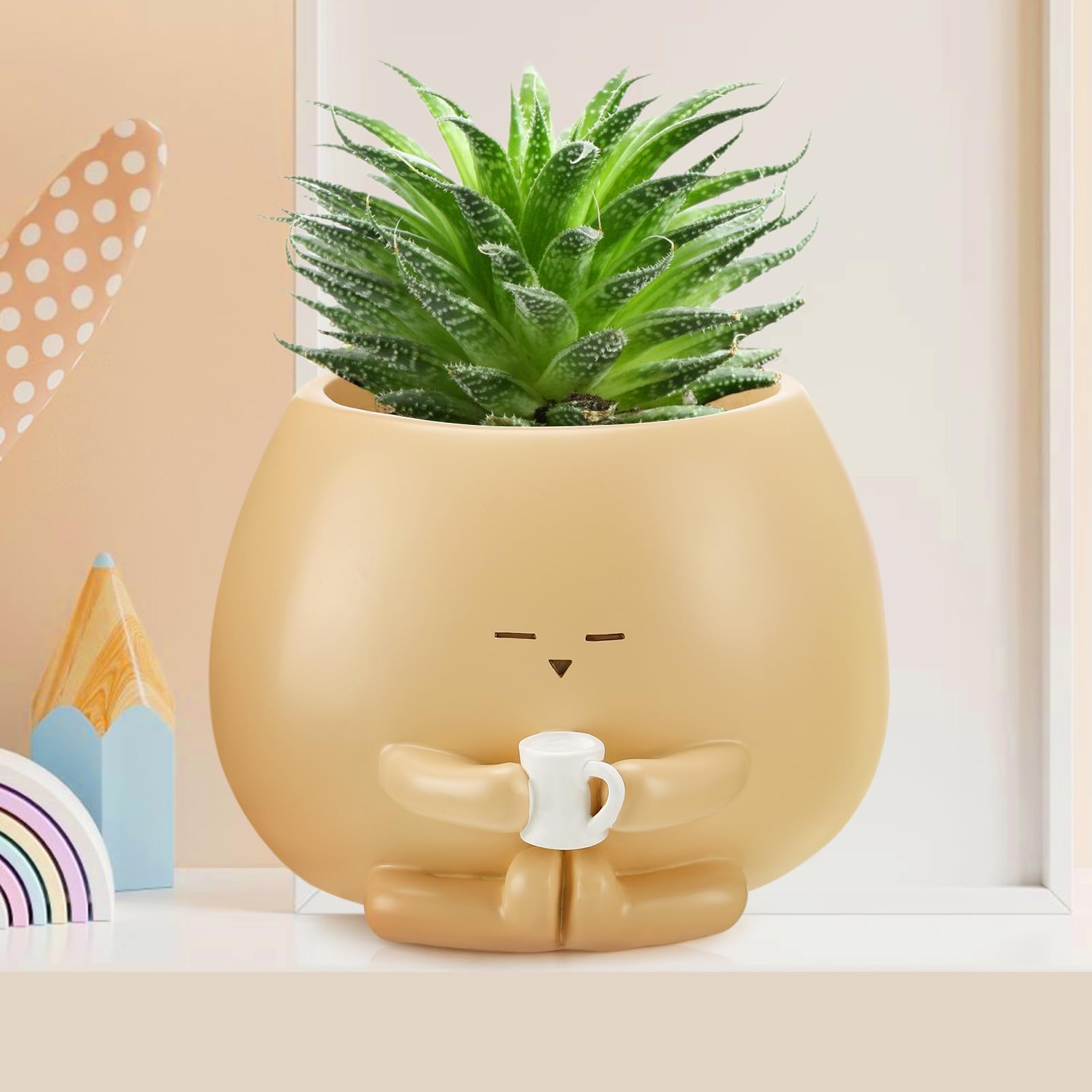 Amazon.com : TABTAG Smily Face Planter Pot Cute Resin Flower Head ...