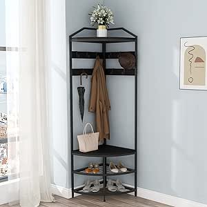 VEDECASA Coat Rack Stand with Shoe Storage Bench Free Standing Corner ...