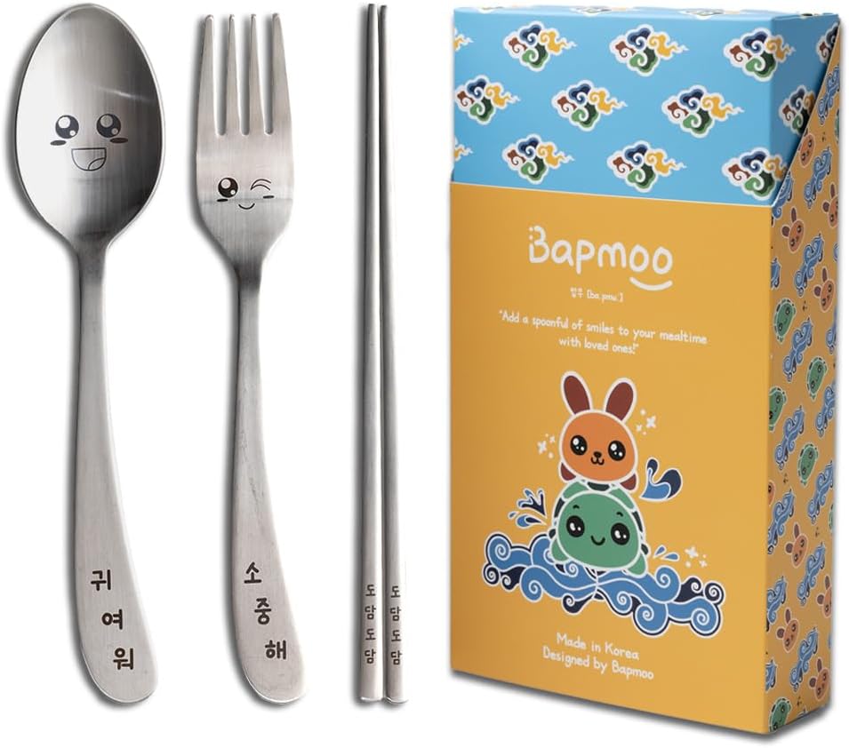 Amazon.com: BAPMOO Kids Cutlery set Silverware Engraved Happy Face ...