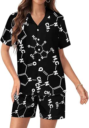 Caffeine Molecule Gamer Nerd Geek Science Women's Silk Pajama Set Short ...