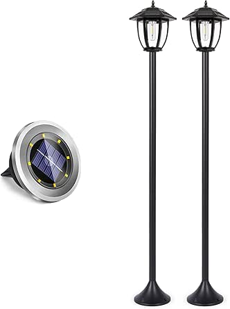 PASAMIC 63" Outdoor Solar Light Post 2 Pack and 20 Pack Solar Ground ...