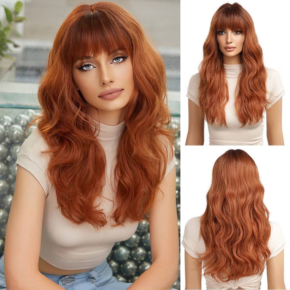 Amazon.com : Esmee Long Wavy Wine Auburn Wigs for Women Natural ...