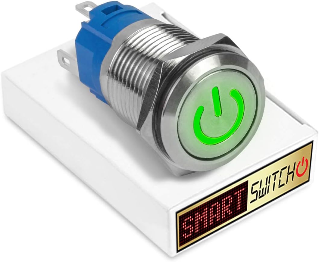 SmartSwitch™ Chrome Metal Power Symbol Momentary Push Switch – 19mm 12V ...