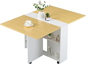 Amazon.com: WelFurGeer White Folding Dining Table with Storage Racks ...