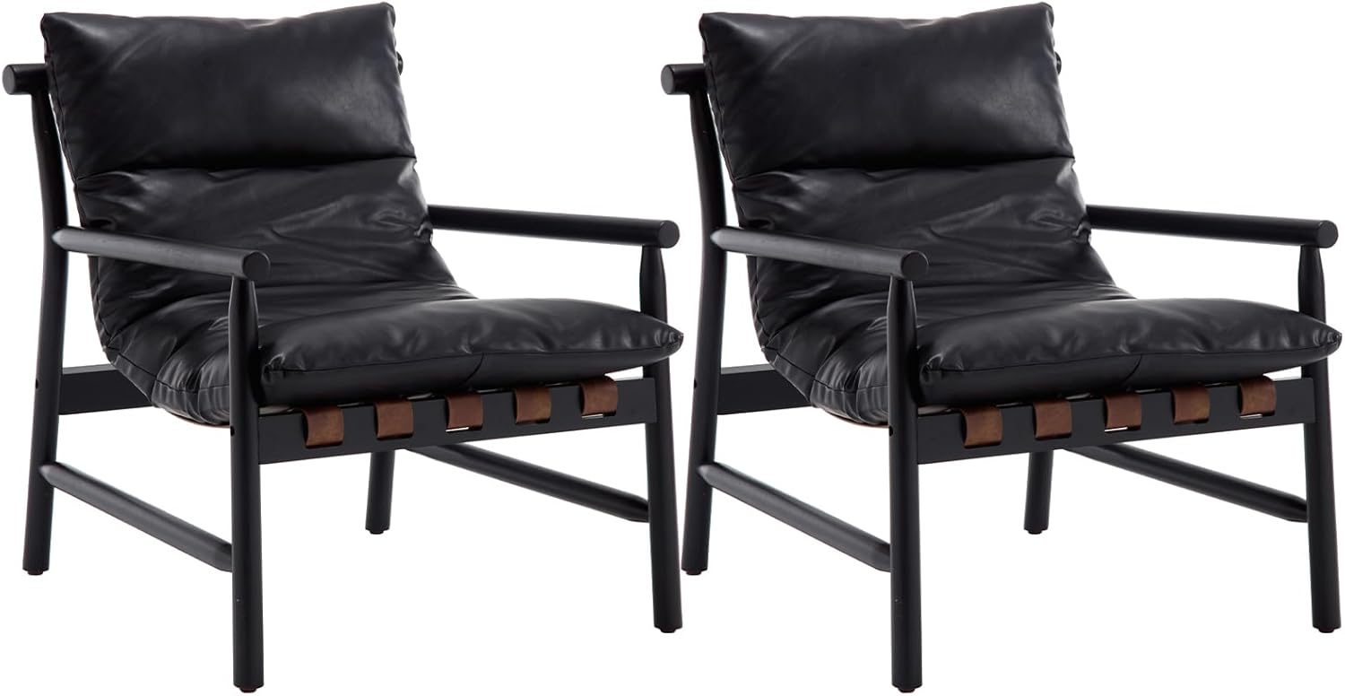 Amazon.com: Kmax Modern Sling Accent Chairs Set of 2 Upholstered PU ...